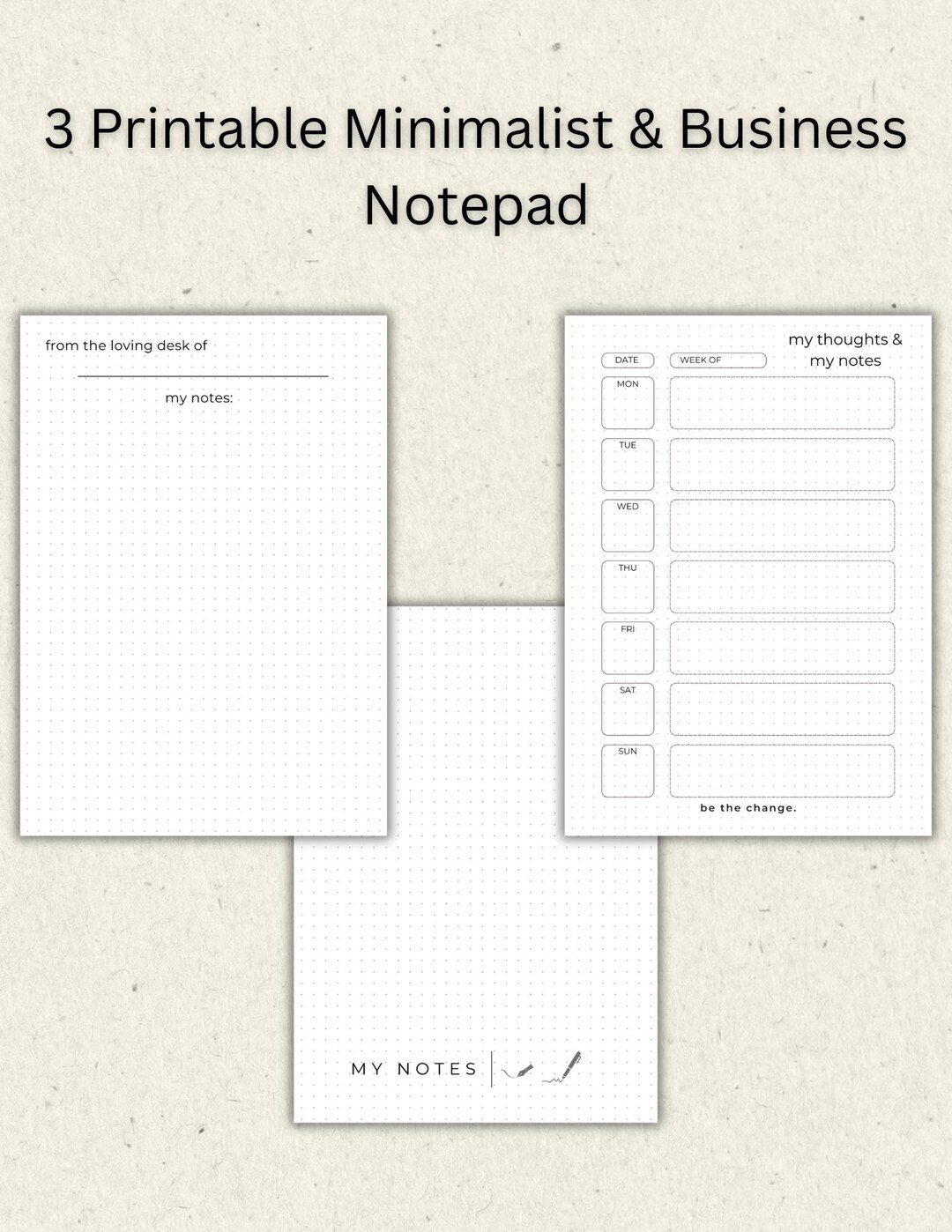 3 Types Printable Minimalist Business and Personal Notepad, Home ...