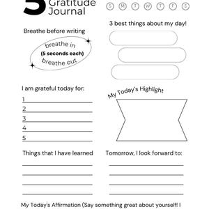 Printable 5-minute Gratitude Journal, Daily Gratitude Journal ...
