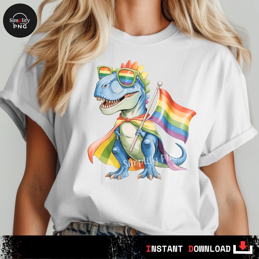 Pride Dinosaur Svg Png: LGBTQ Skeleton, Rainbow T-rex, Funny Pride ...