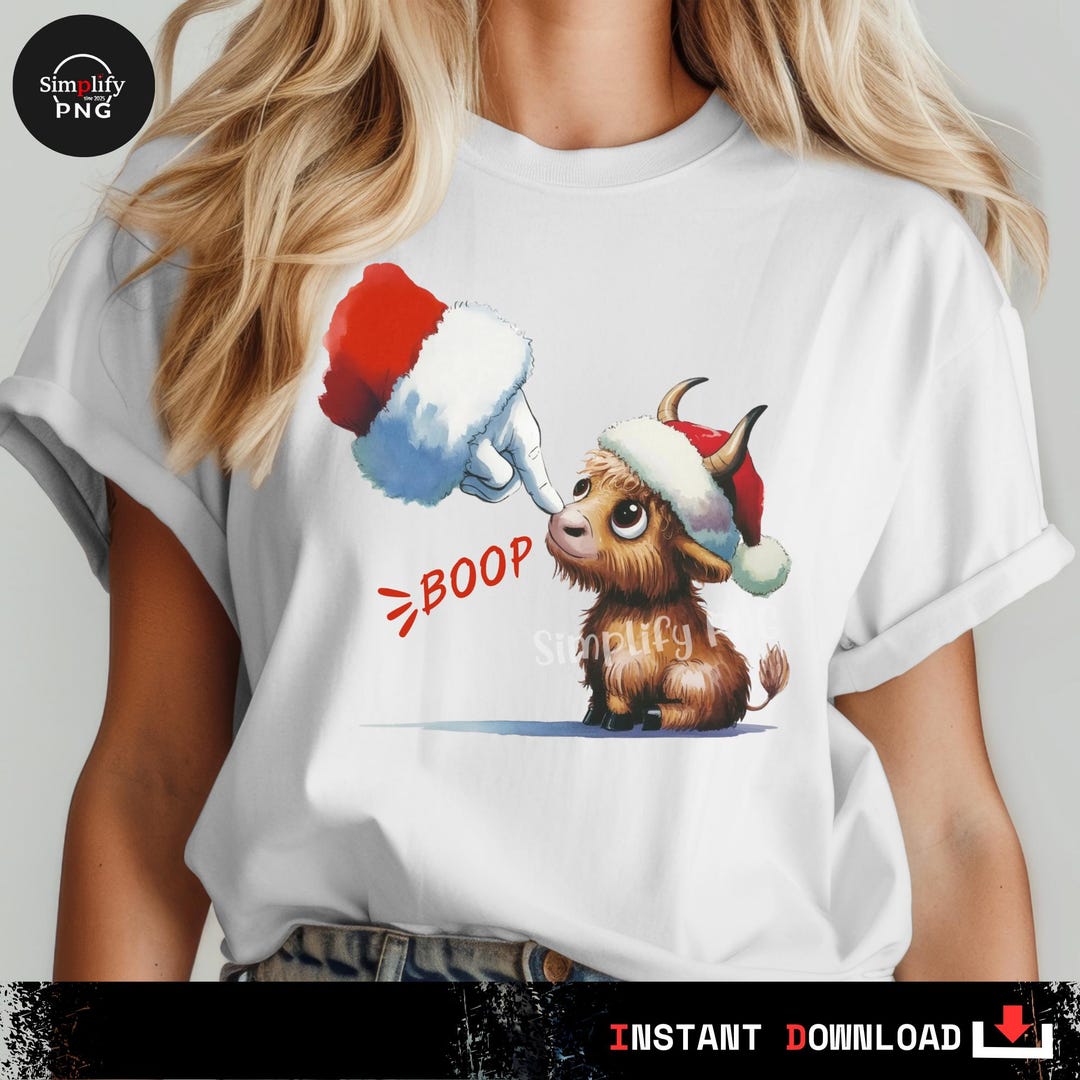 Christmas Highlander Cow PNG: Bond Hand Boop Cow Santa Clause (digital ...