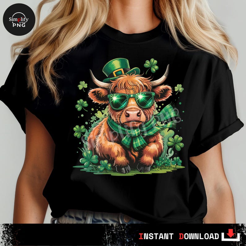 St. Patrick's Day Highland Cow PNG: Shamrock Clipart (digital Download ...