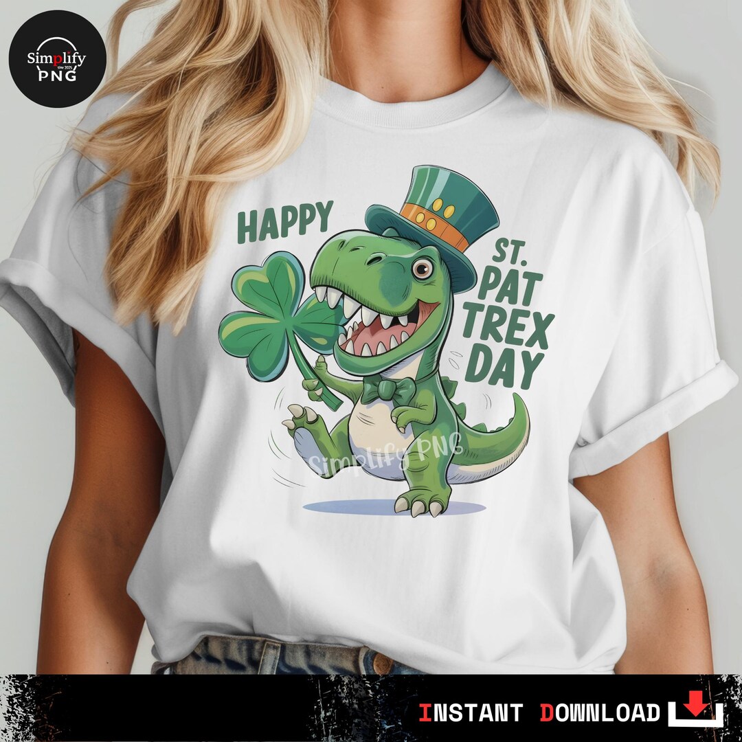 St. Patrick's Day Dinosaur PNG, Shamrock Trex Design (digital Download ...