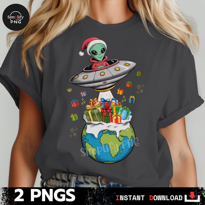 Funny Alien Santa UFO Christmas PNG Bundle Design (digital Download) - Etsy
