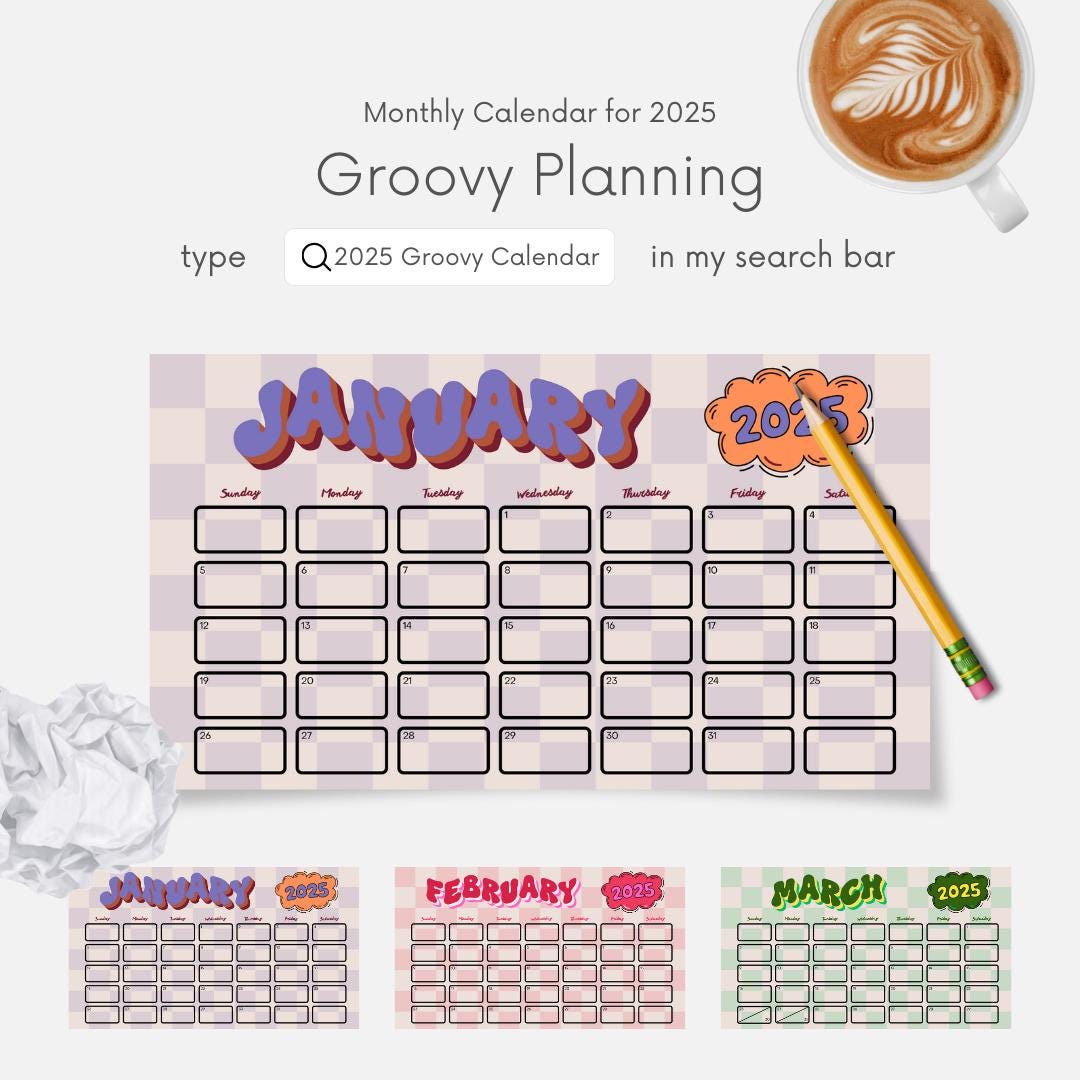 2025 Groovy Calendar Template - Etsy