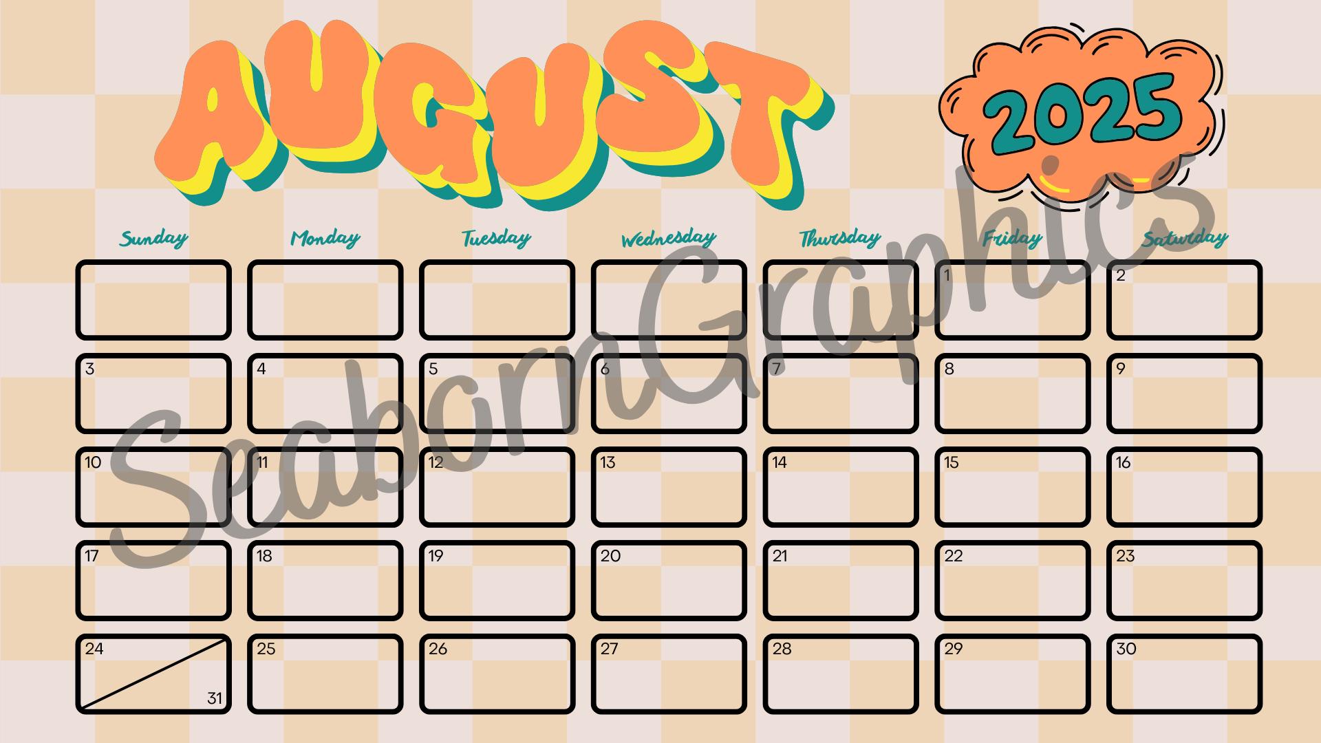 2025 Groovy Calendar Template - Etsy