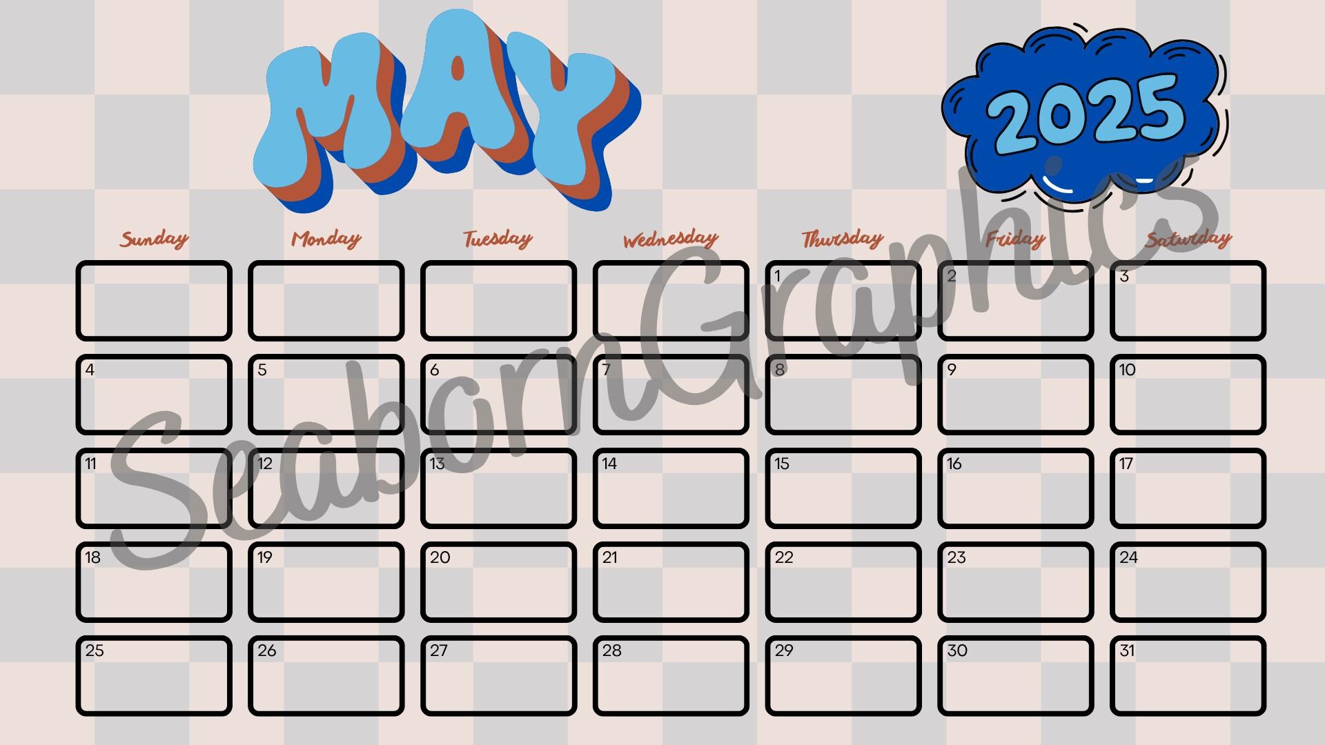 2025 Groovy Calendar Template - Etsy