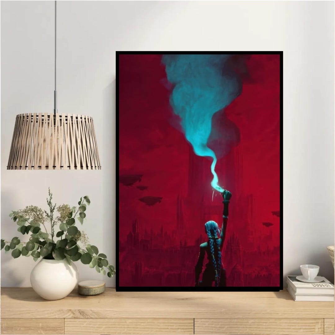 Jinx Arcane Poster Flare - League of Legends Red Smoke Scene Print ...