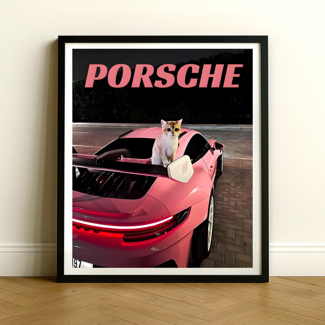 Porsche Cat Poster - Pink 911 GT3 RS | Porsche 911 Poster, Vaporwave ...