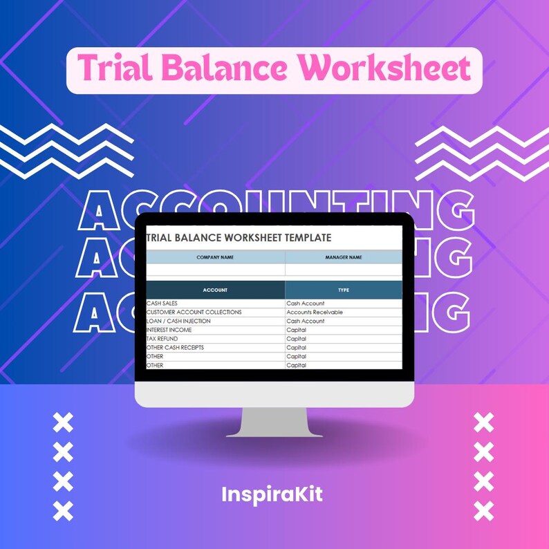 Trial Balance Worksheet Excel Template | Accounting Ledger | Business ...