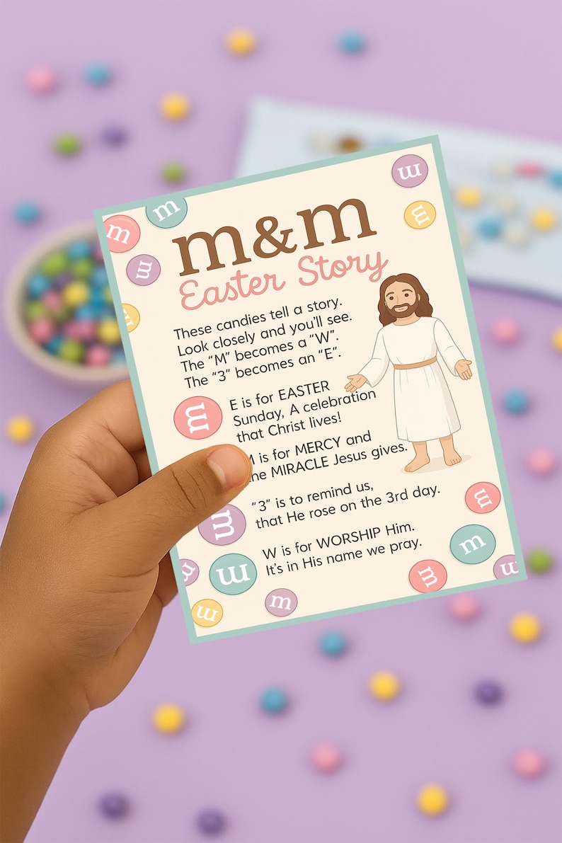 Printable Easter Story Card for Kids – Christian M&M Poem, Religious ...