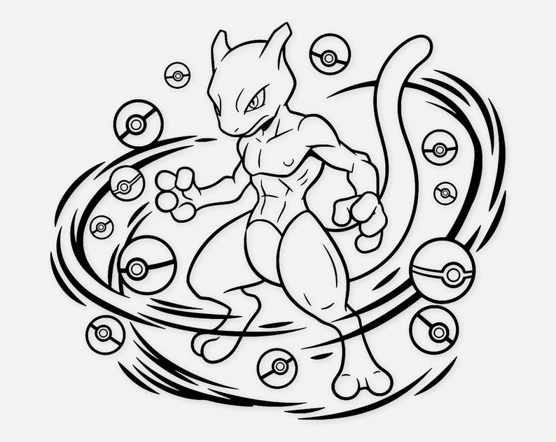 Mewtwo With Poke Balls Svg Png: Cut Ready Digital Design for Cricut ...