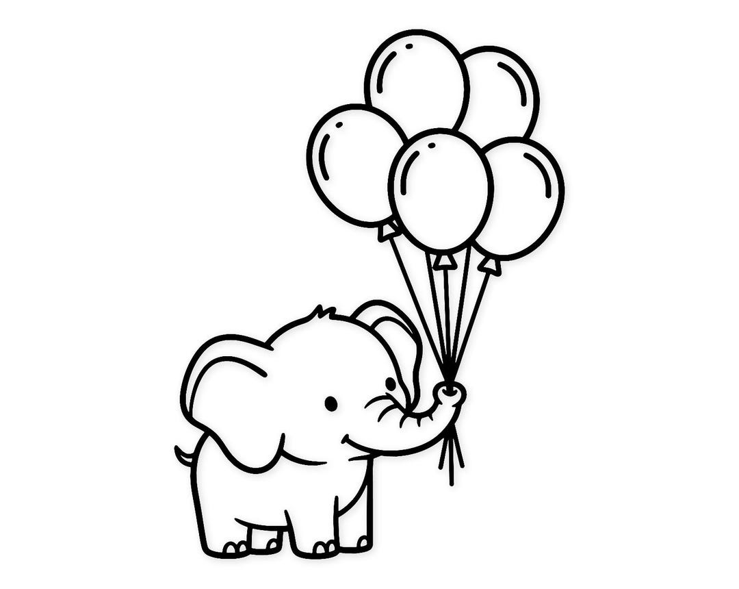 Elephant With Balloons Svg Png: Cut Ready Digital Design for Cricut ...