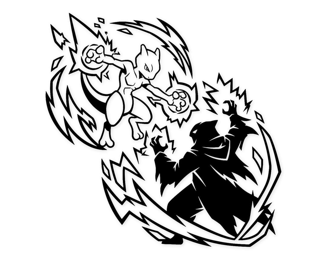 Mewtwo Battle Scene Svg Png: Bold High Contrast Design for T-shirts and ...