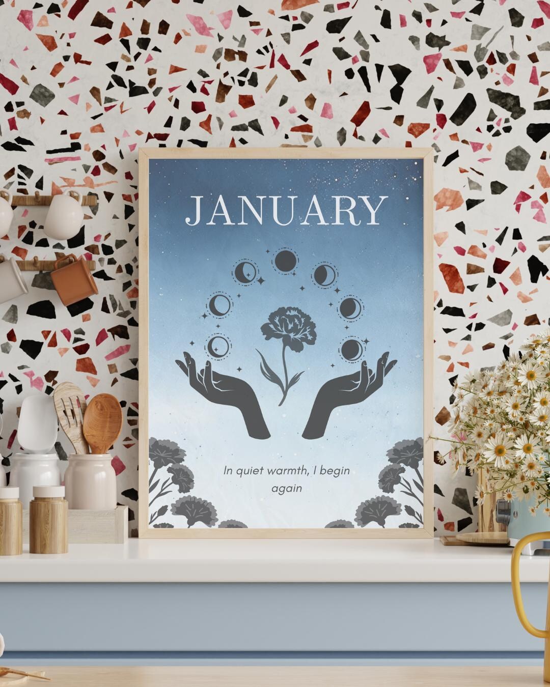 January Moon Phases Poster Background – Cool Blue to White Gradient ...