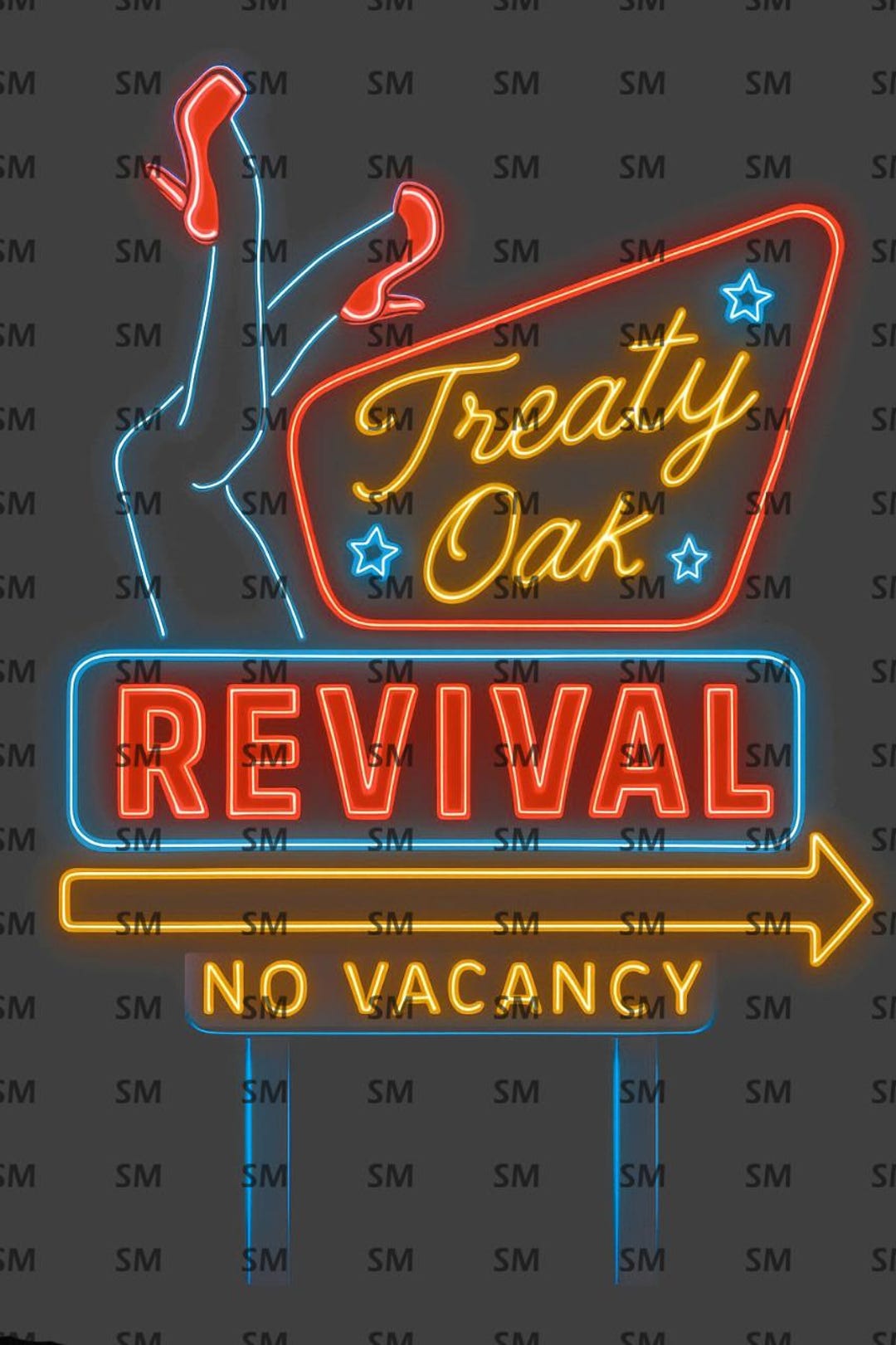 Treaty Oak Revival Neon Sign Poster PNG, Retro No Vacancy Sign, Country ...