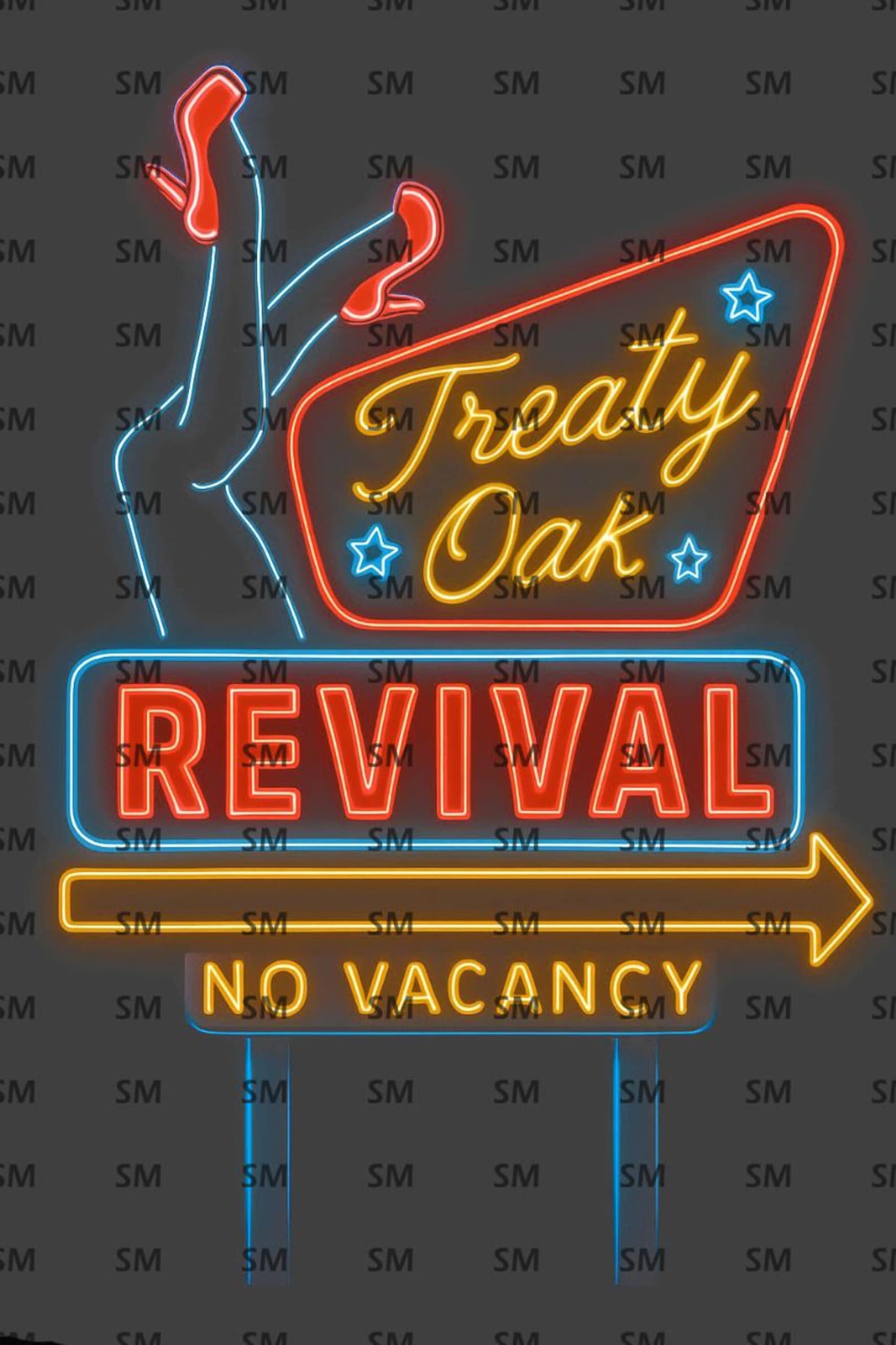 Treaty Oak Revival Neon Sign Poster PNG, Retro No Vacancy Sign, Country ...