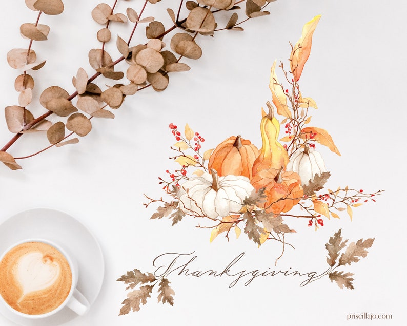 Thanksgiving Autumn Pumpkin Design | Watercolor Pumpkin & Berry Clip ...