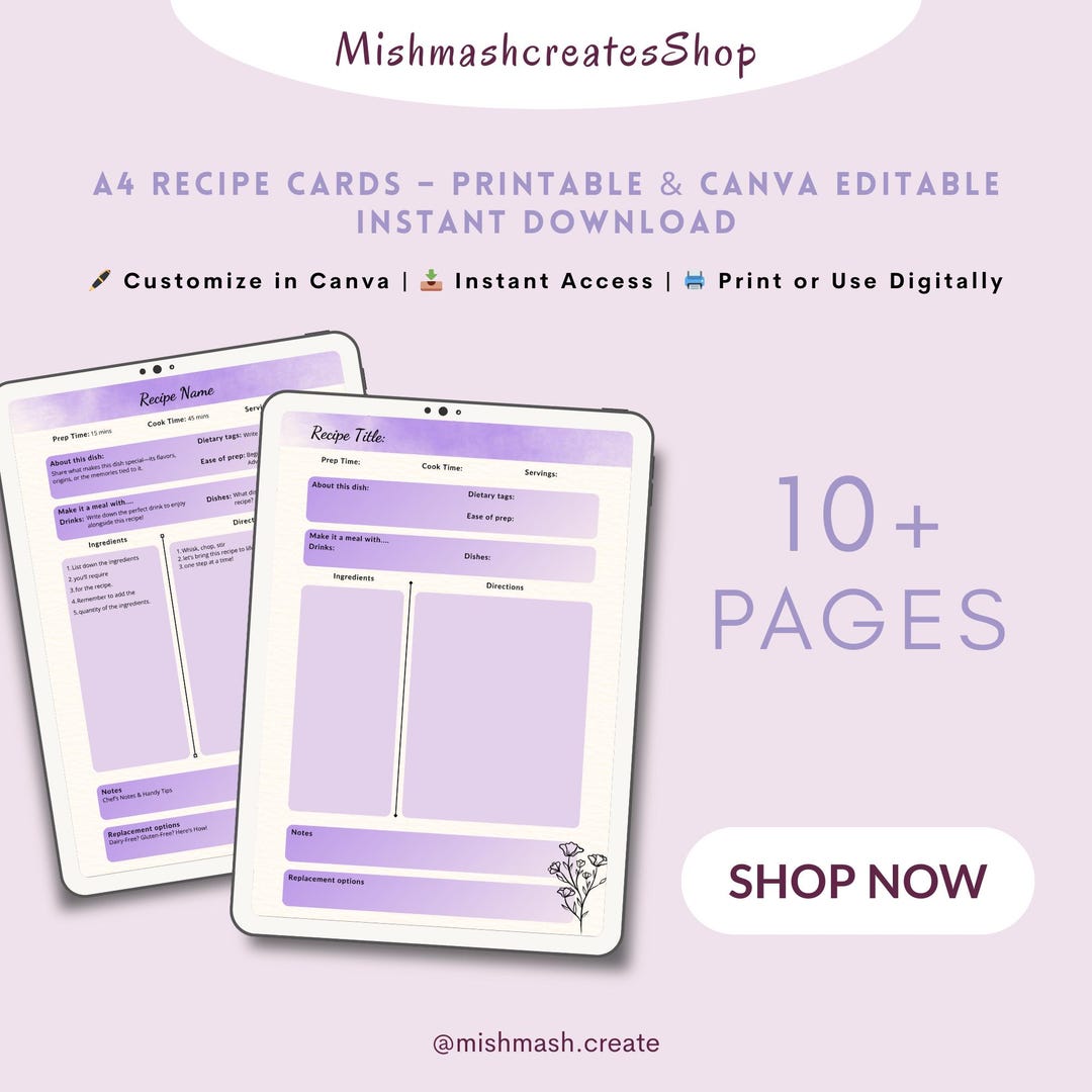 Printable & Editable Recipe Cards | A4 | 6x4 | Minimalist Recipe Binder ...