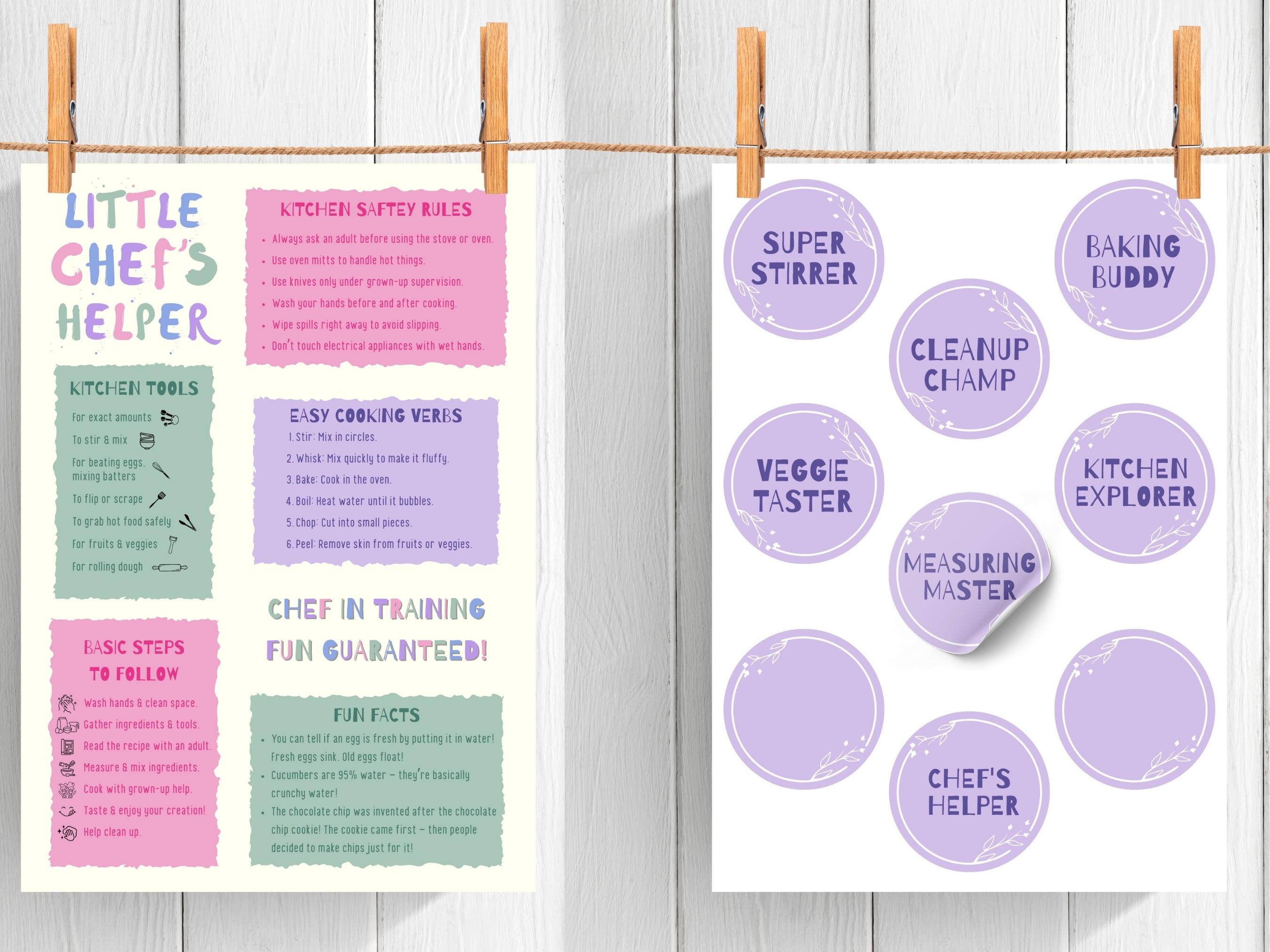 Kids Kitchen Safety Rules Poster Set: Fun Chef Badges (digital Download ...
