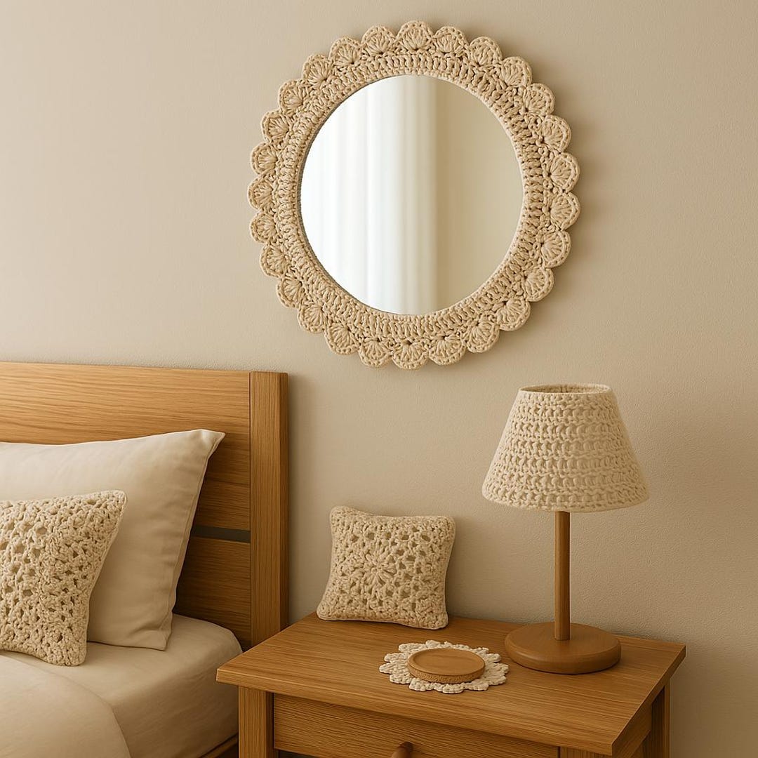 Crochet Mirror Frame Cover Pattern – PDF Home Decor for Round or ...