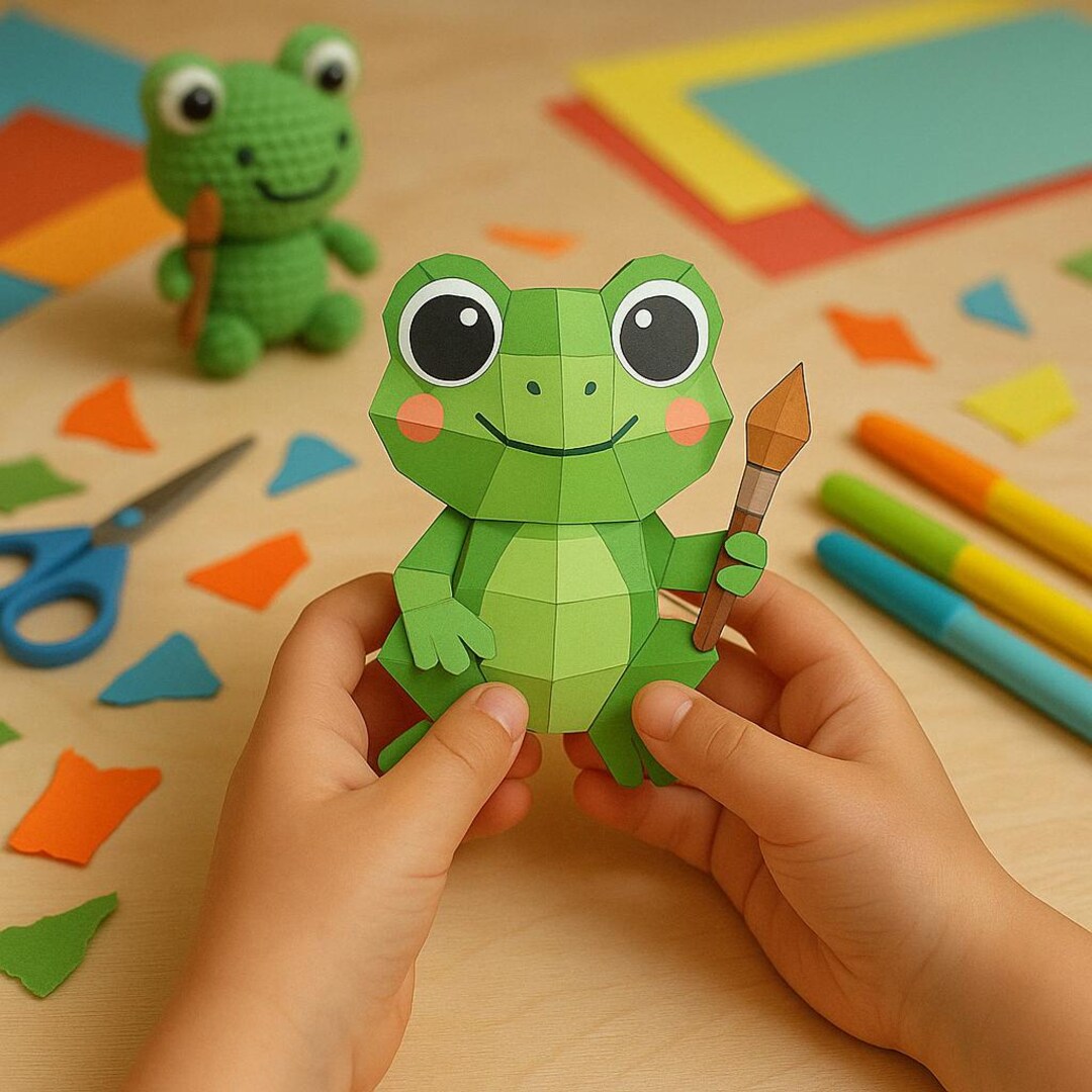 Printable 3D Frog Paper Craft for Kids – Bo the Artistic Frog – DIY Cut ...
