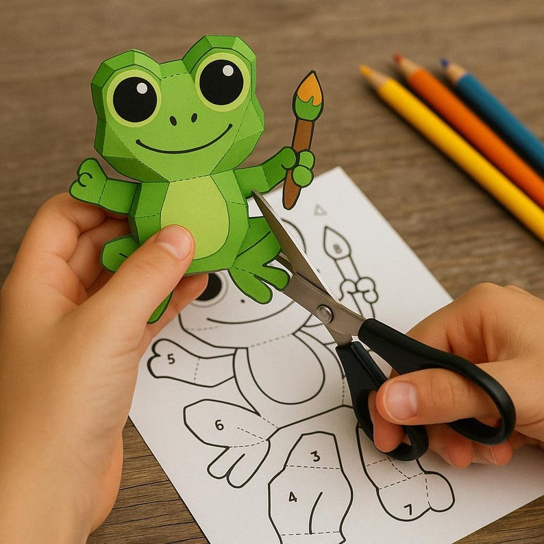 Printable 3D Frog Paper Craft for Kids – Bo the Artistic Frog – DIY Cut ...
