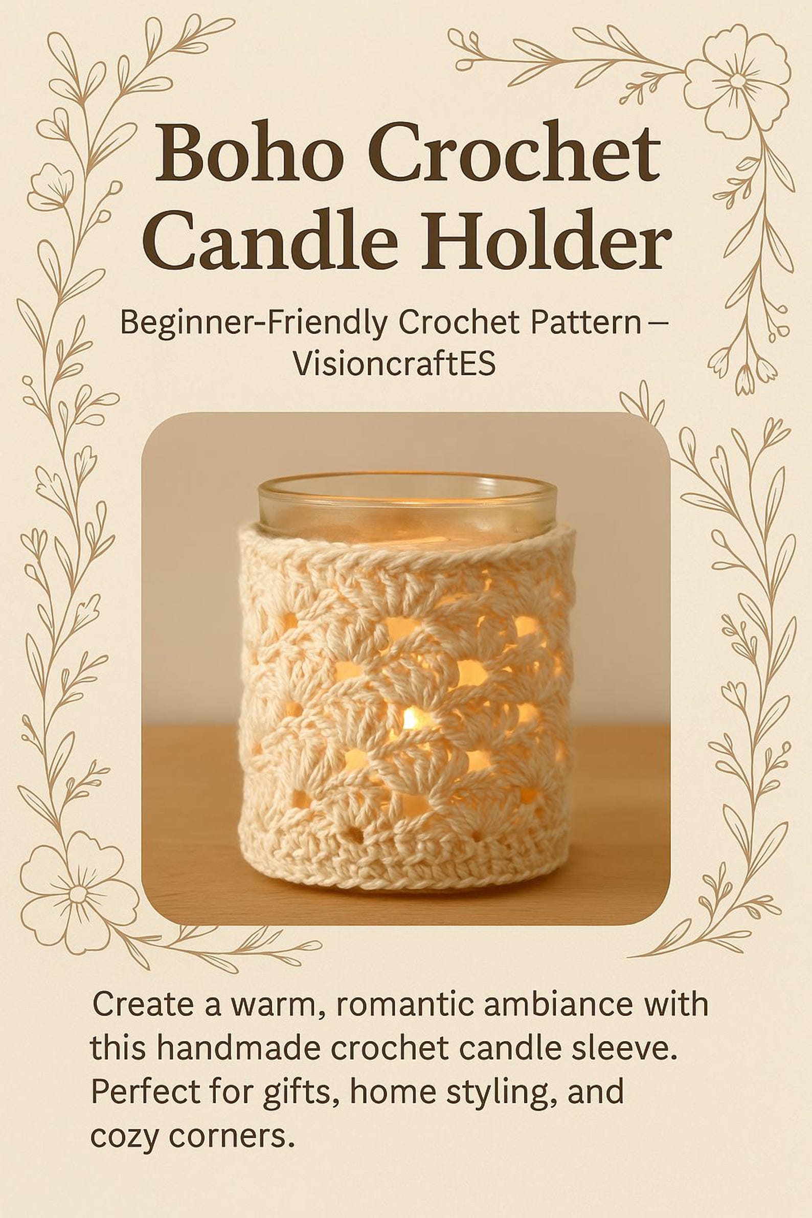 Boho Crochet Candle Holder Pattern – PDF Cozy Candle Sleeve – Beginner ...