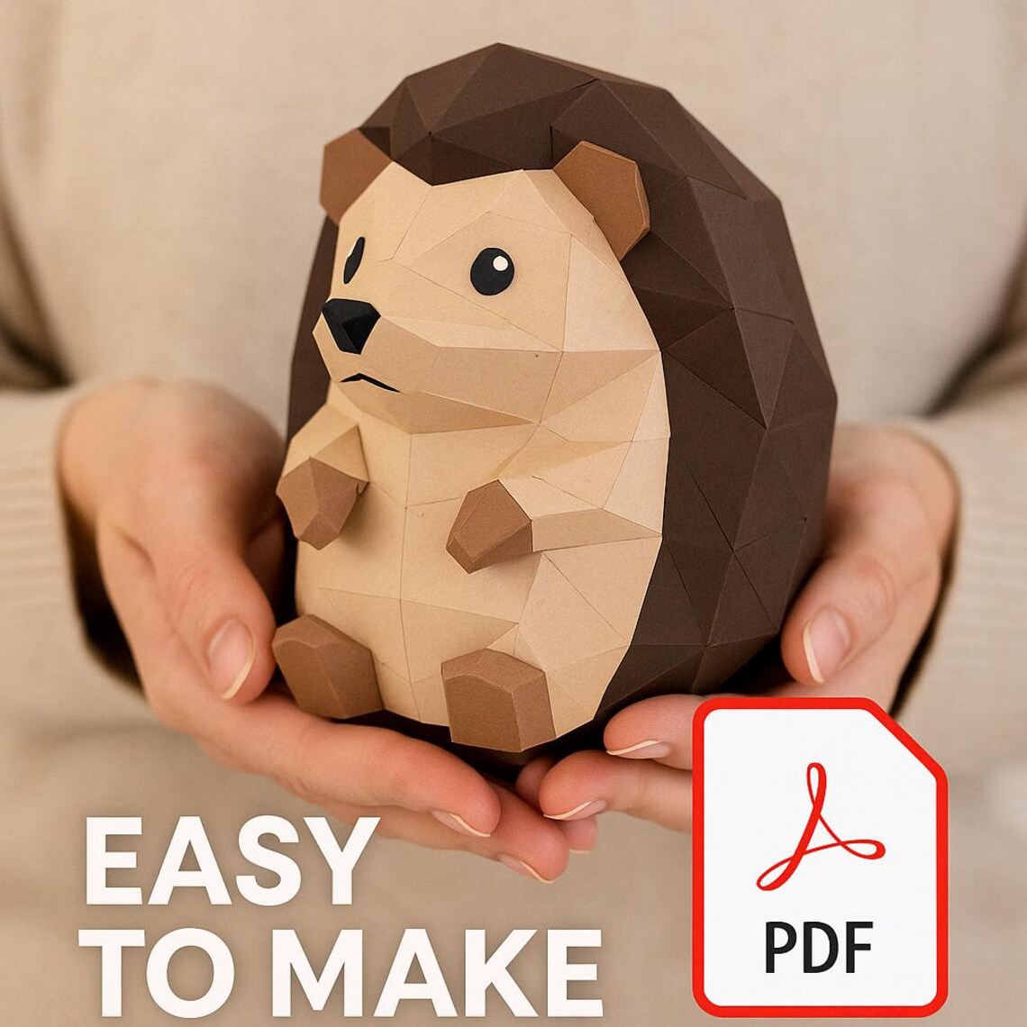 Papercraft Hedgehog Template - 3D Low Poly PDF Model - DIY Paper Animal ...