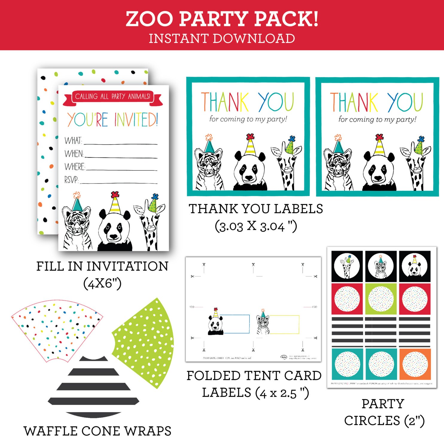 ZOO Party Animals - PARTY PACK Printables - Instant Download - Etsy
