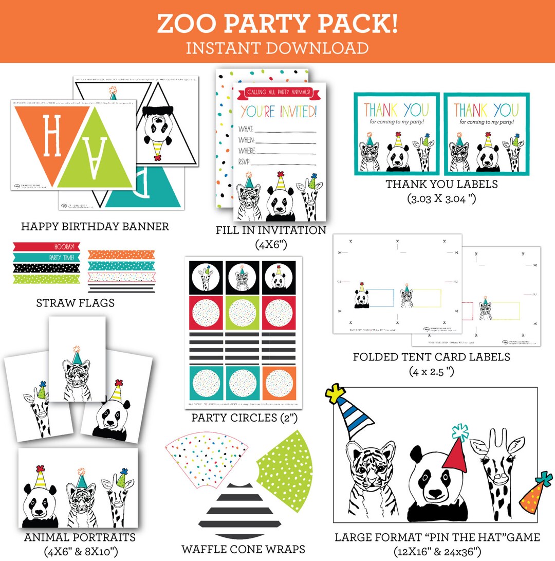 ZOO Party Animals - PARTY PACK Printables - Instant Download - Etsy
