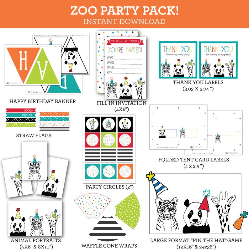 ZOO Party Animals - PARTY PACK Printables - Instant Download - Etsy