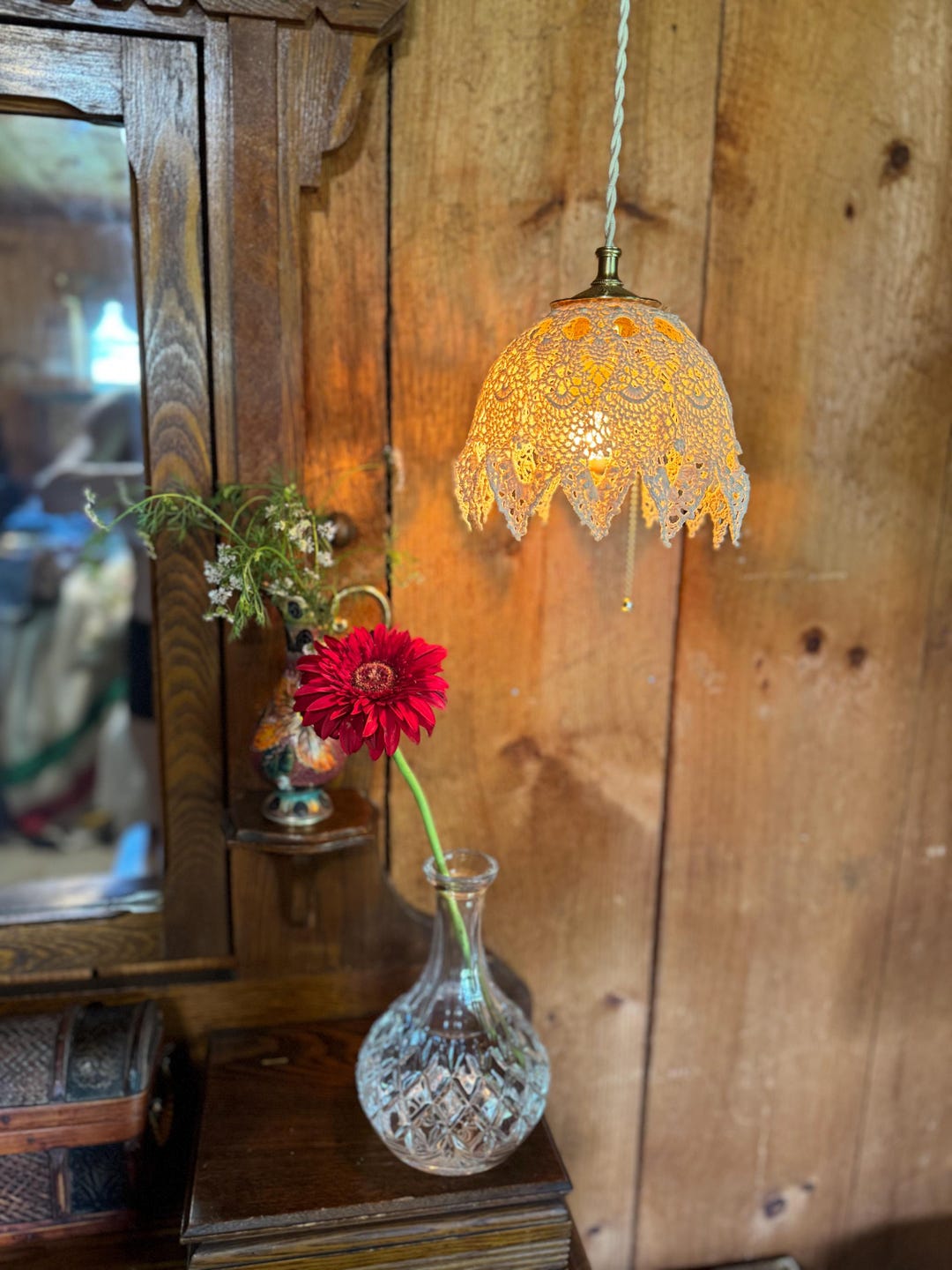 Pendant Lamp With Hand Crocheted Doily Shade - Etsy