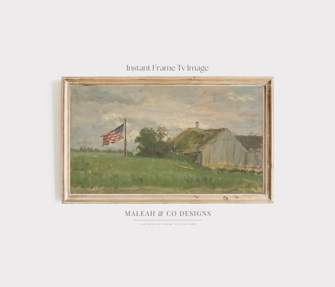 4th of July American Flag Frame TV Art – Patriotic Vintage Landscape ...