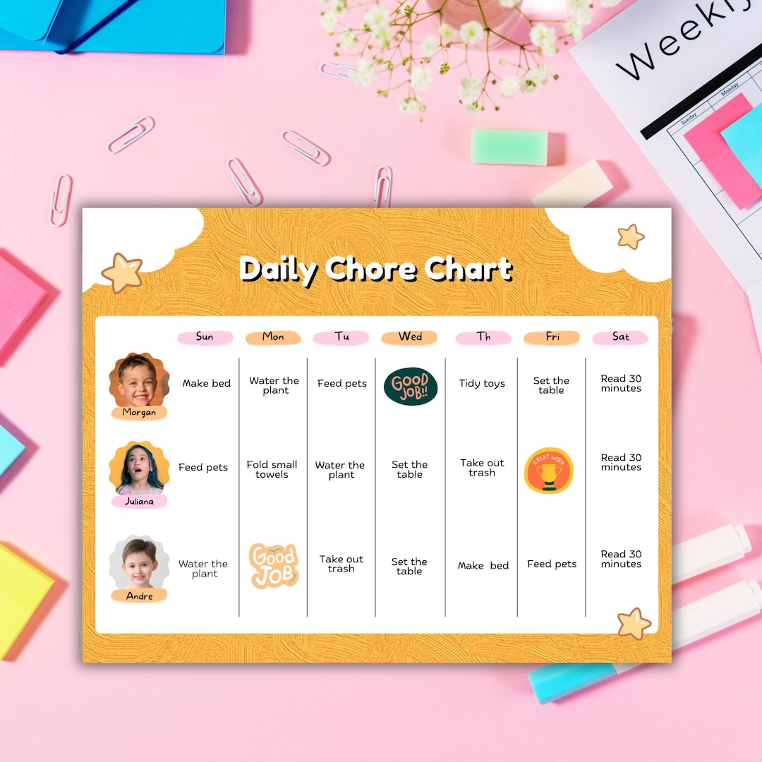 Editable Daily Chore Chart for Kids Printable | Family Routine Chart ...