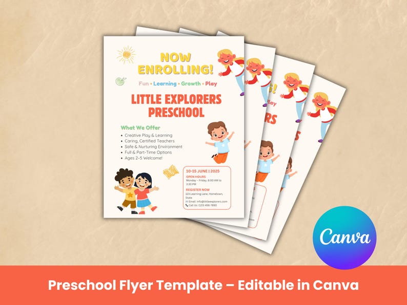 Editable Preschool Flyer Canva Template | Printable Daycare & Childcare ...