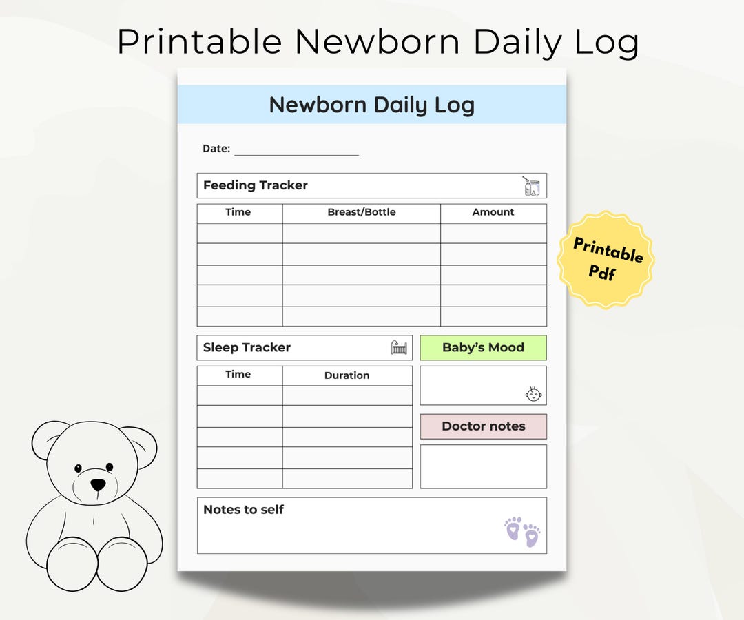 Newborn Daily Log Printable | Baby Feeding Sleep Tracker | US Letter ...