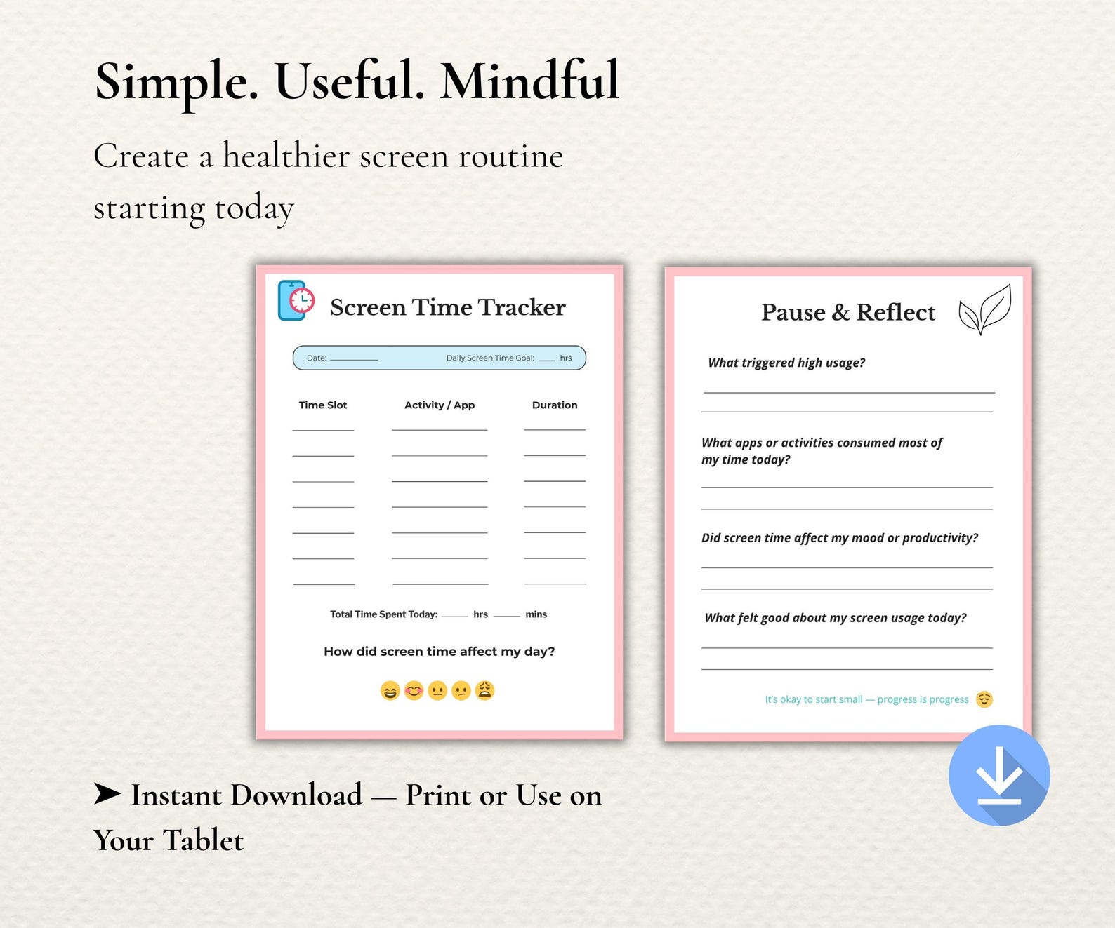 Printable Screen Time Tracker and Reflection Log | Digital Habit Chart ...