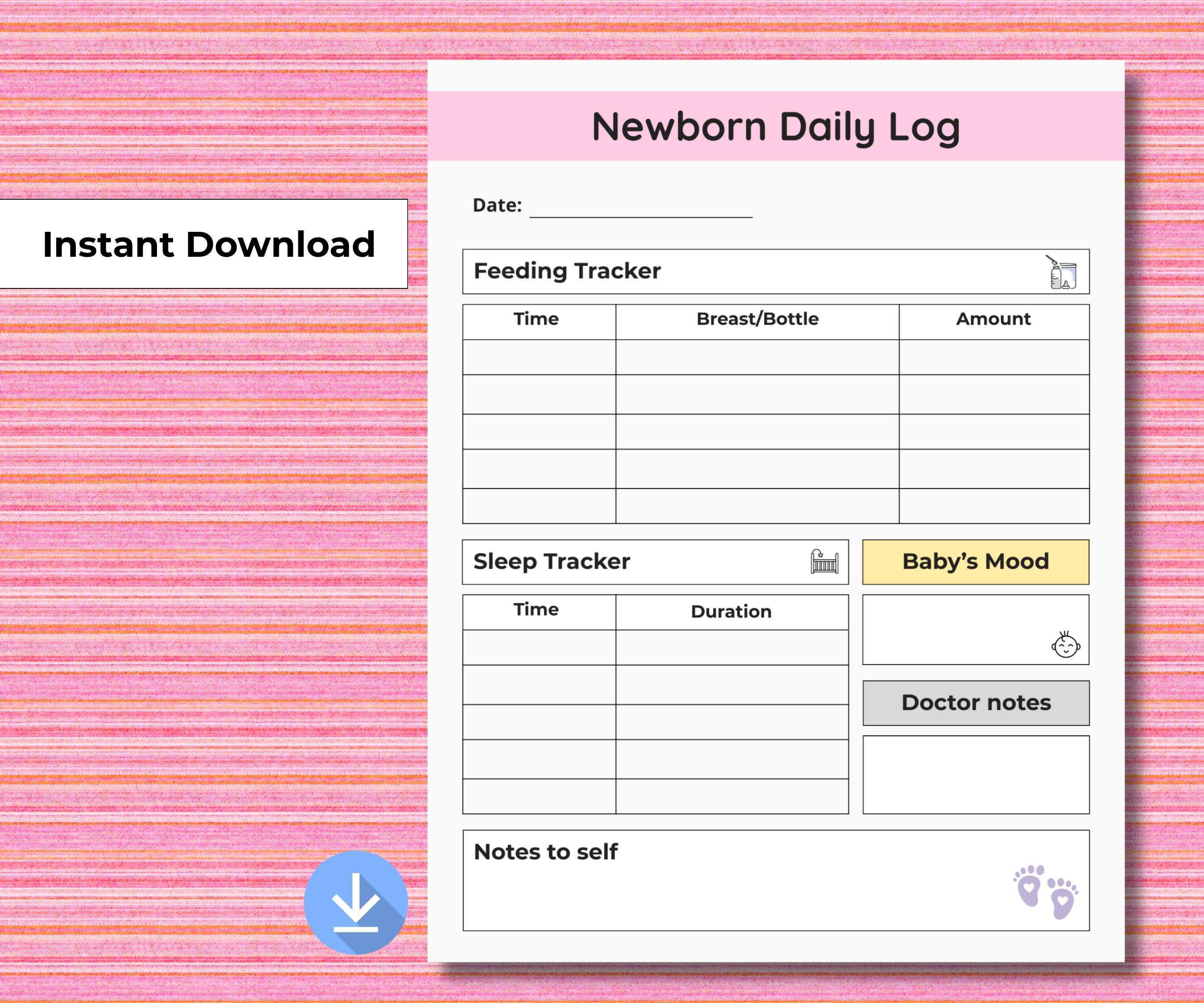 Baby Daily Tracker Printable | Newborn Routine Log PDF | Feeding and ...