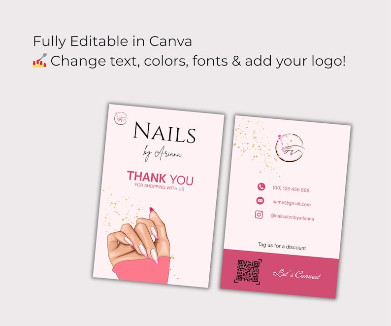 Nail Salon Thank You Card Template | Editable Canva Card | Printable ...