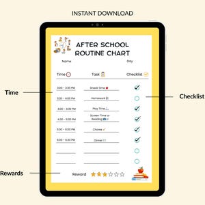 Printable After School Routine Chart for Kids | Blank Daily Schedule ...