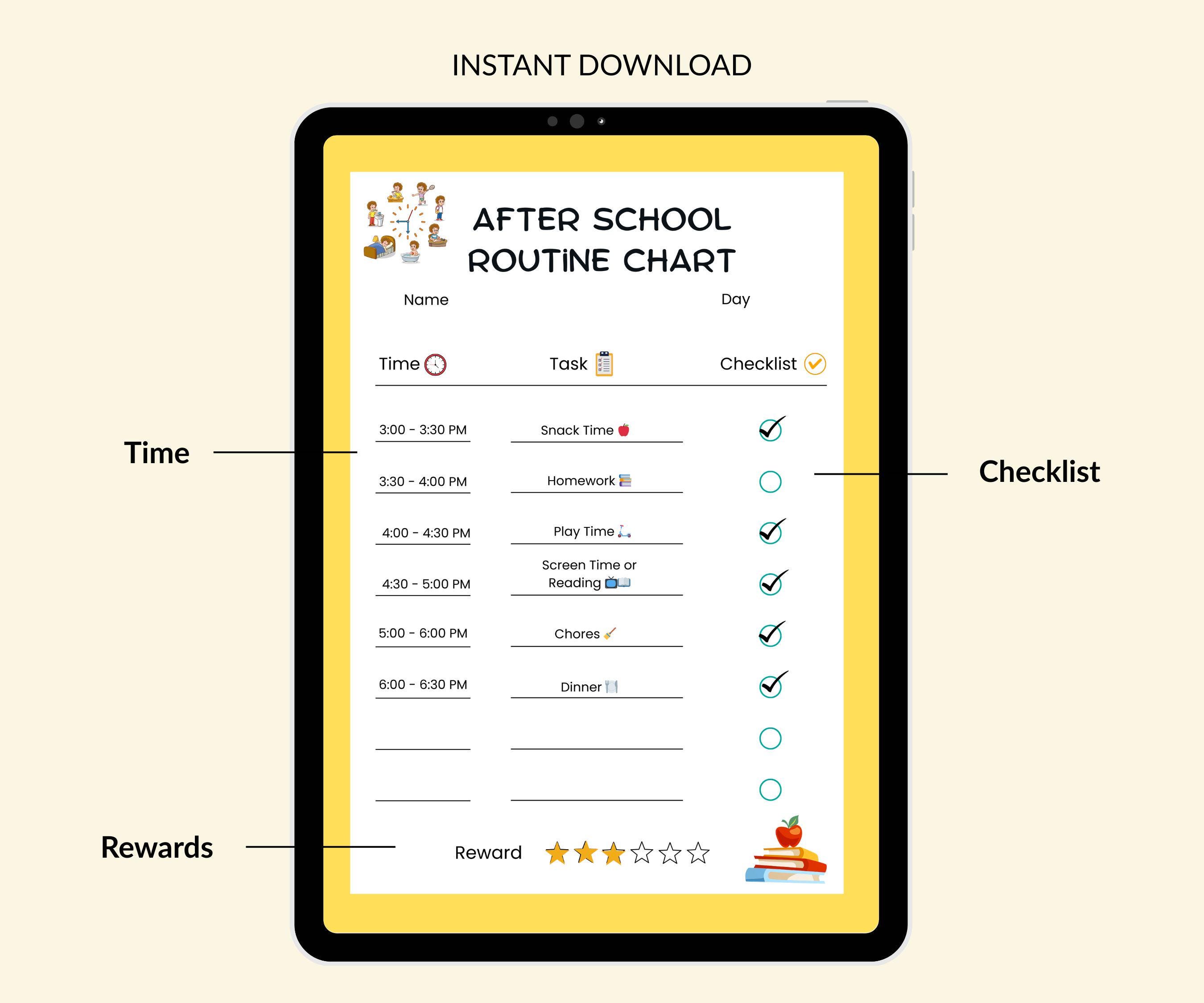 Printable After School Routine Chart for Kids | Blank Daily Schedule ...