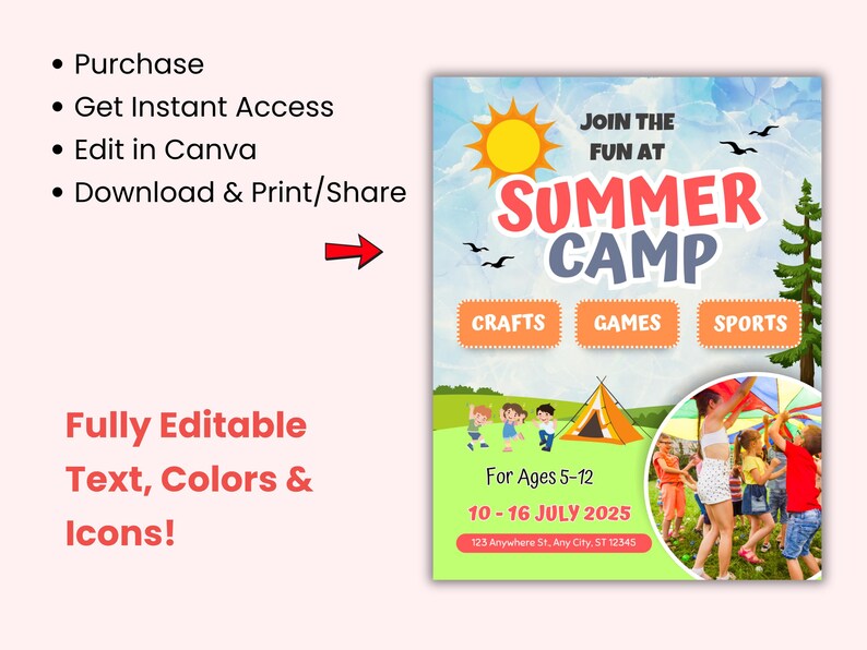 Editable Summer Camp Flyer Template for Kids | Printable Canva Design ...