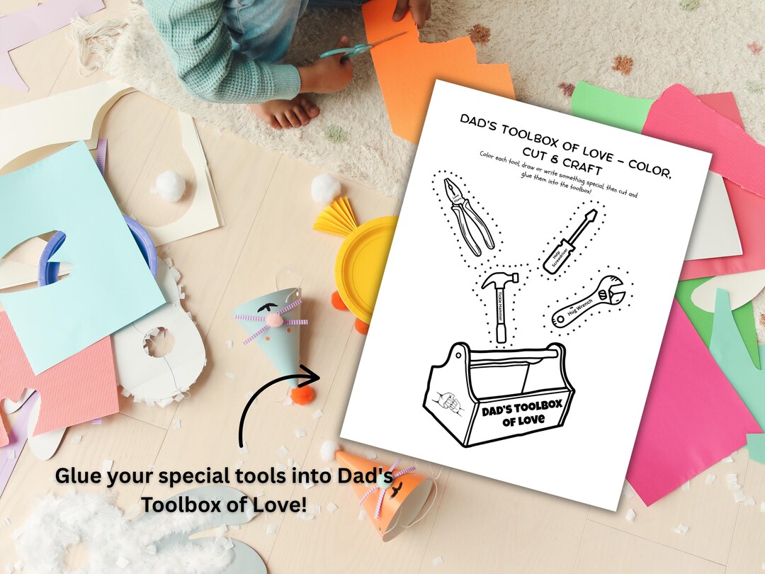 Father’s Day Toolbox Craft for Kids – Printable PDF DIY Gift – Color ...