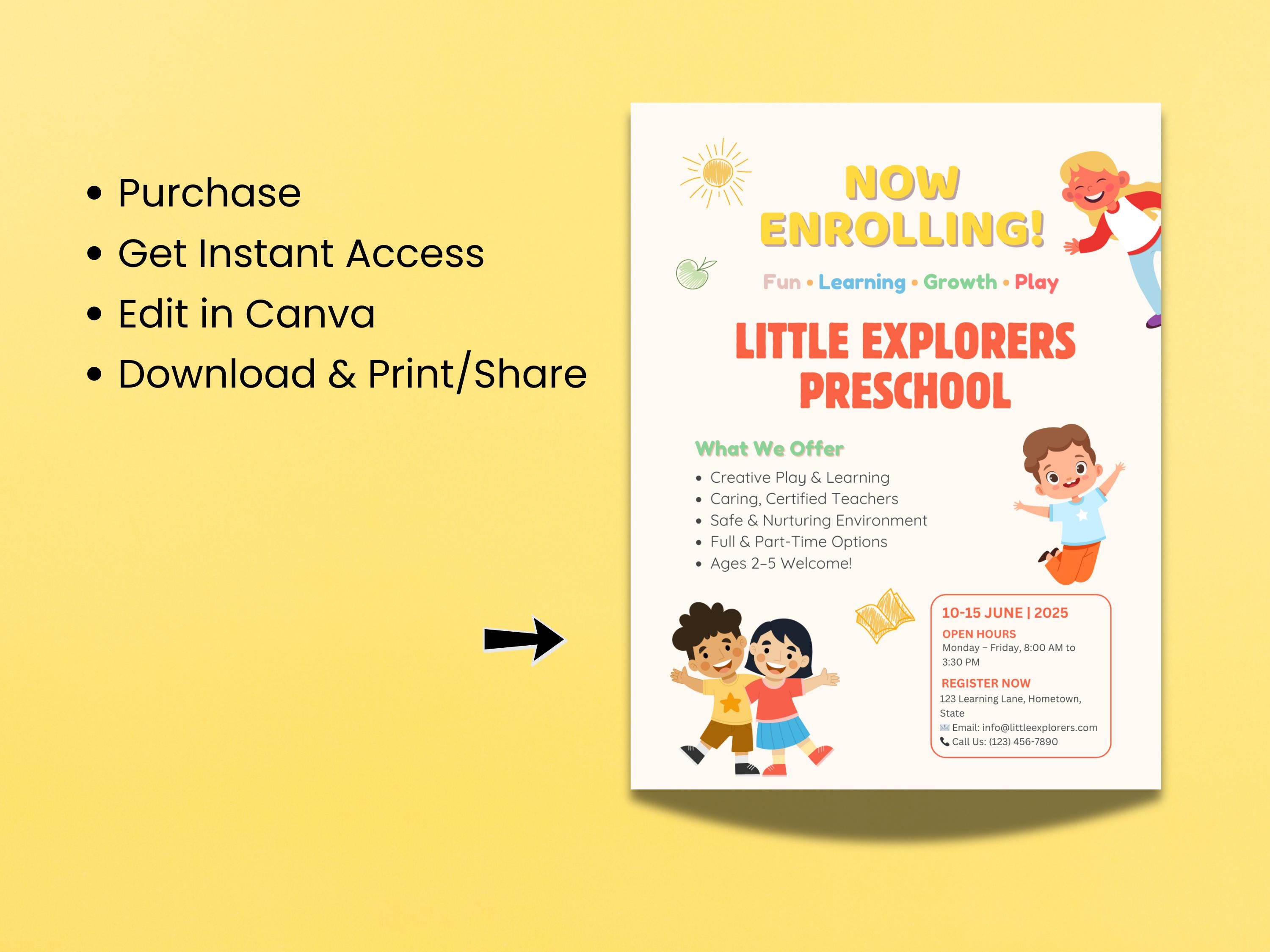 Editable Preschool Flyer Canva Template | Printable Daycare & Childcare ...