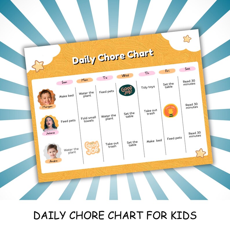 Editable Daily Chore Chart for Kids Printable | Family Routine Chart ...