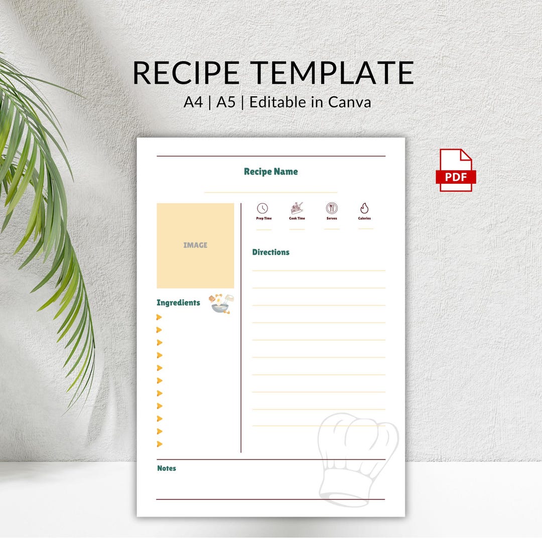 Printable Recipe Template | Recipe Organizer | Blank Recipe Page | Meal ...