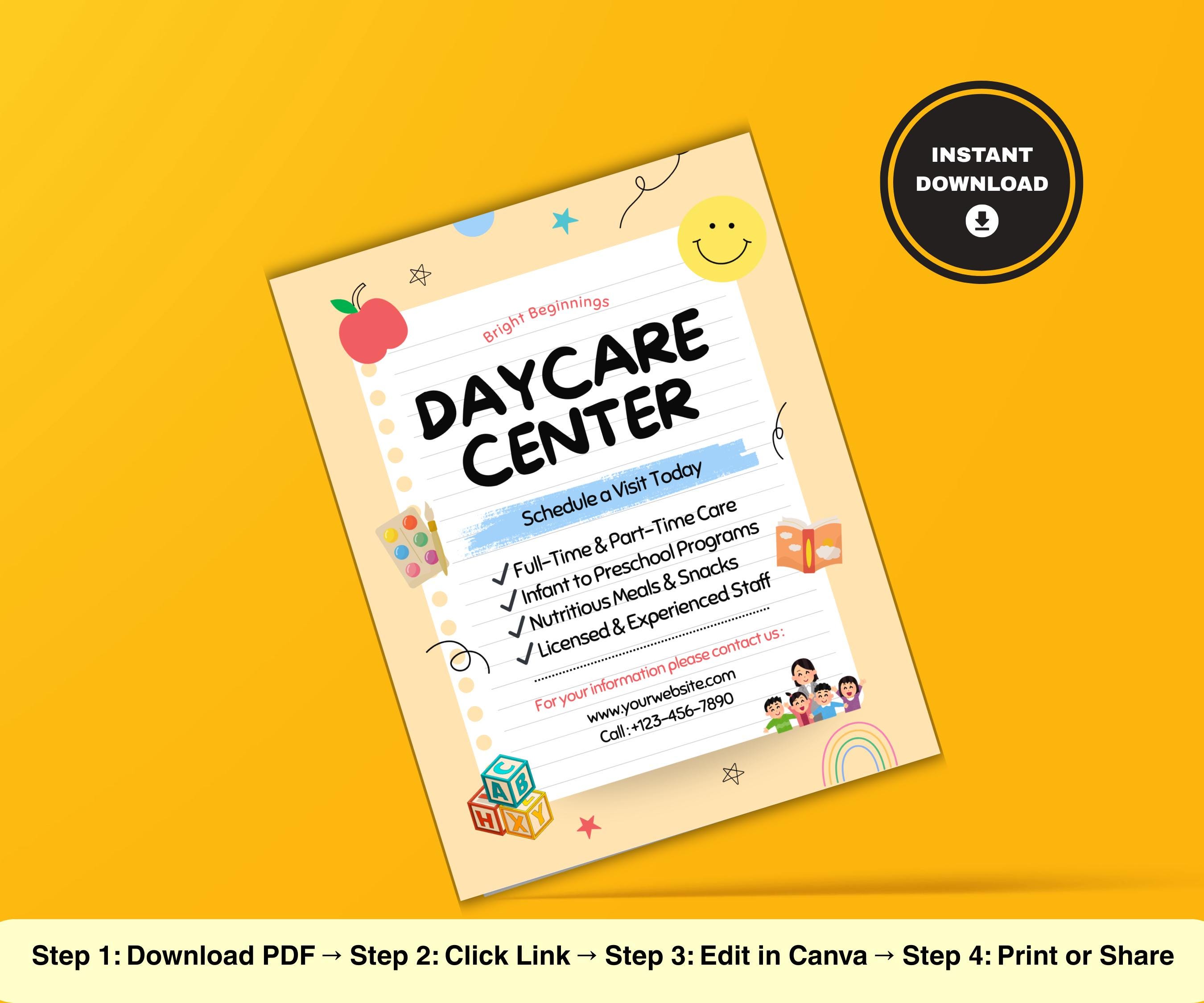 Editable Daycare Center Flyer Template | Canva Printable (PDF) - Etsy