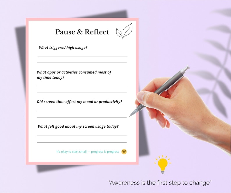 Printable Screen Time Tracker and Reflection Log | Digital Habit Chart ...