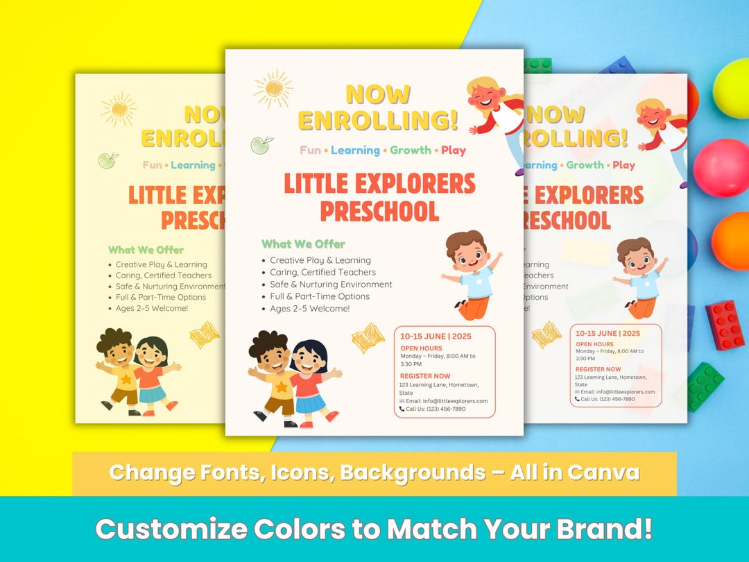 Editable Preschool Flyer Canva Template | Printable Daycare & Childcare ...