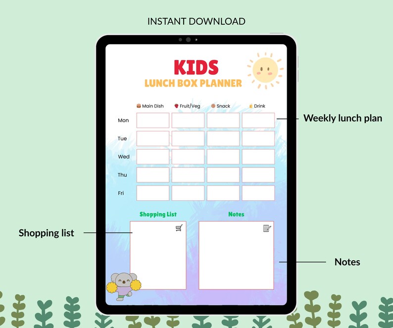 Editable Kids Lunch Box Planner Printable, Weekly Lunch Menu for School ...